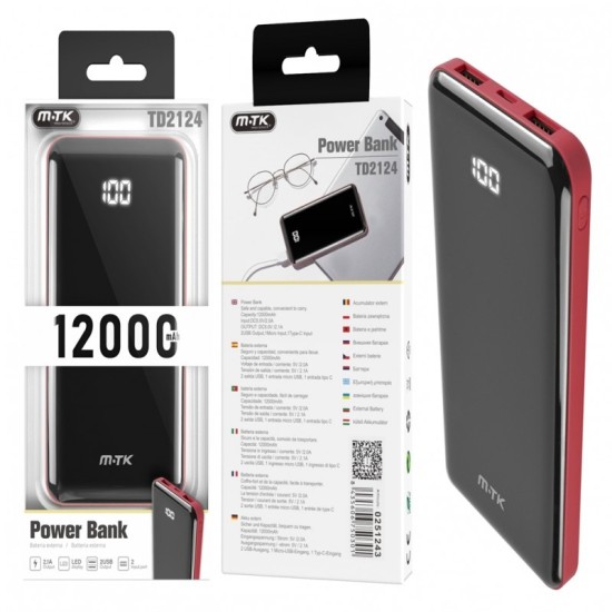 POWER BANK MTK TD2124 12000MAH ROJO